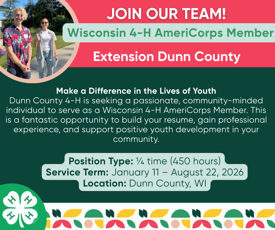 Join Our Team: Wisconsin 4-H AmeriCorp Member – Dunn County – Extension Dunn County